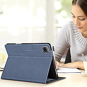BuKoor iPad Pro 12.9 inch 2022/2021/2020/2018 Case Generation with Apple Pencil Holder PU Leather Folio Smart Stand Magnetic Clasp Shockproof Cover for iPad Pro 12.9 6th/5th/4th/3rd(Dull Blue)
