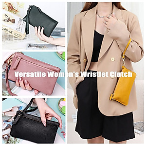 Karoukee Real Leather Wristlet Clutch Women Classic Cell Phone Wristlets Bag Minimalist Clutch Purse with Removable Wrist Strap (Black)