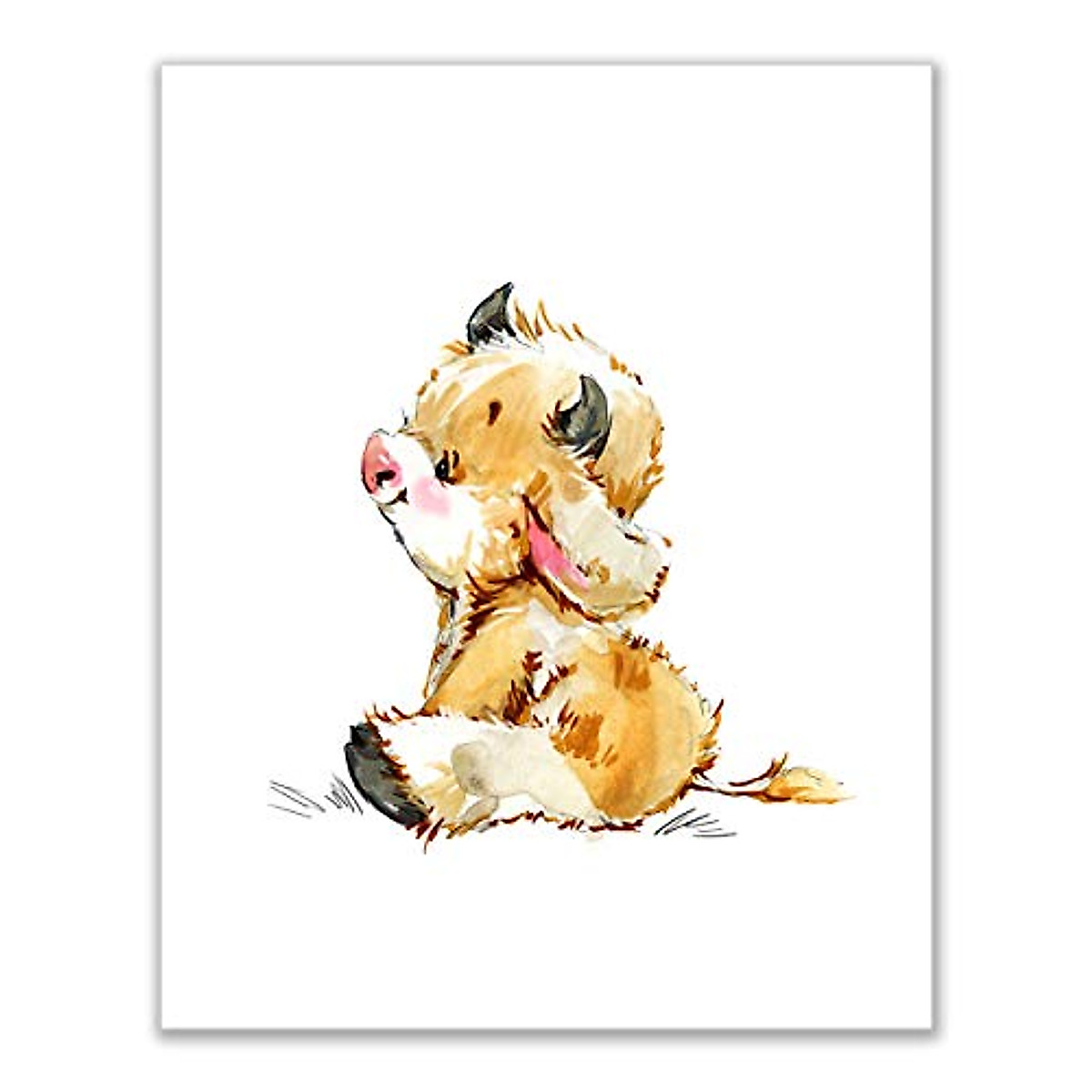 Watercolor Cartoon Cow Nursery Prints - Set of 4 (8x10) Inches Glossy Handpainted Cattle Taurus Dairy Livestock Bovinae Cute Farm Barn Holstein Kid's Baby Bedroom Wall Art Decor