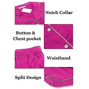 Ekouaer Womens Satin Silk Short Sleeve Button Down Top and Shorts Sleepwear Bridesmaid Pajamas Set Hot Pink Medium