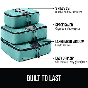 Gorilla Grip Laundry Basket and 3 Piece Packing Cubes, Laundry Basket Size 82L, Easy Carry Handles, Space Saving Travel for Carry On in Multiple Sizes, Mesh Zipper, Both in Turquoise, 2 Item Bundle