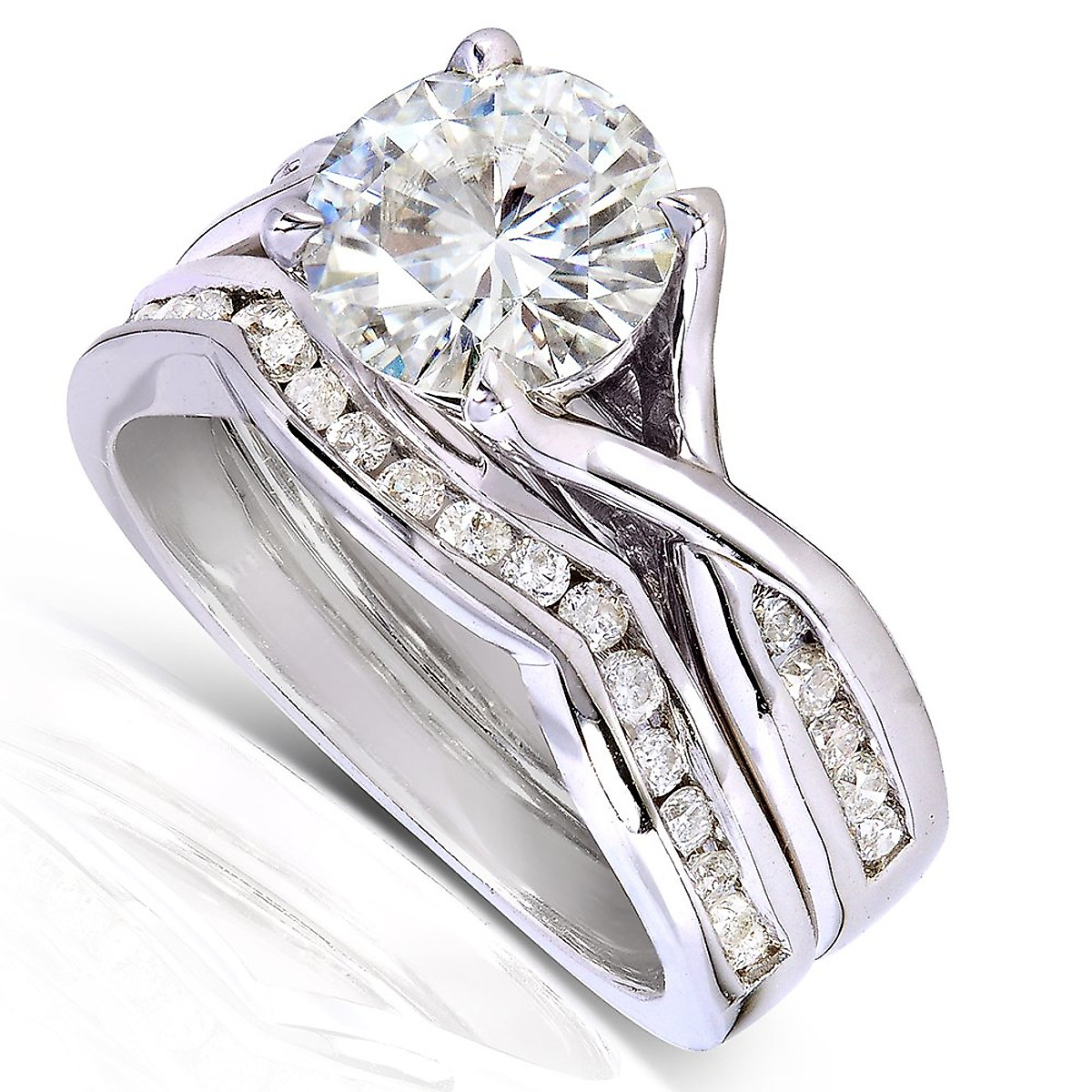 Kobelli Round-cut Moissanite Bridal Set 1 1/2 CTW 14k White Gold, Size 7