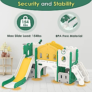 BIERUM 8 in 1 Toddler Slide, Kids Slide for Toddlers Age 1+ with Extra Long Aisle, Storage Space, Ring Toss and Basketball, Outdoor Indoor Slide Playset Toddler Playground Easy Assembly