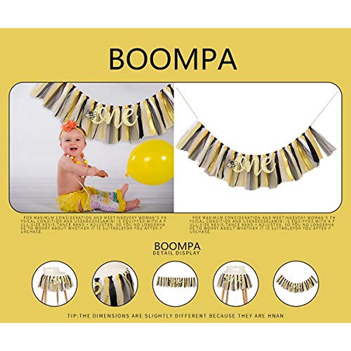 Bee Theme High Chair Banner - Baby First Birthday Party Banner - Smash Cake Photo Prop - 1st Birthday Photo Backdrop (Bee)