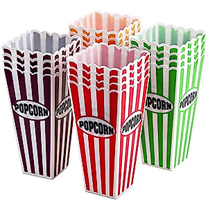 Jucoan 16 Pack Plastic Open-Top Popcorn Box, 7.5 x 3.5 Inch Reusable Popcorn Containers for Movie Night, Party