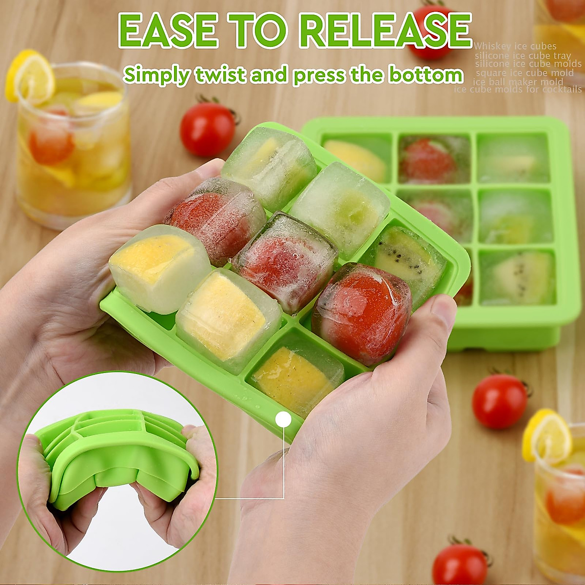 Aibirui Ice Cube Tray with Lid (9X2 Pcs), Small Ice Cube Trays, Silicone Ice Cube Trays for Freezer, Mini Square Ice Cube Mold for Ice Coffee, Drinks, Whiskey, Cocktail, Bourbon, Baby Food
