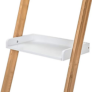 House of Living Art Ladder Shelf with 3-Tiers of Storage, White and Bamboo