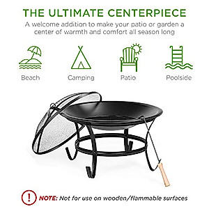 Best Choice Products 22-inch Outdoor Patio Steel Fire Pit Bowl BBQ Grill for Backyard, Camping, Picnic, Bonfire, Garden w/Spark Screen Cover, Log Grate, Poker