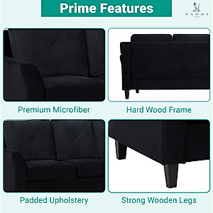 Raelynn Button Tufted Sofa &Loveseat Black Modern Sofa Set - Microfiber Living room sets for Small Spaces Sofa Cama para Sala Modernos Baratos, Durable Sturdy Living Room Furniture Tool-Free Assembly