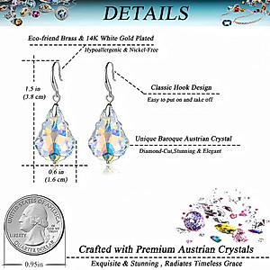 Austrian Crystal Baroque Teardrop Dangle Hook Earrings for Women 14K Gold Plated Hypoallergenic Jewelry (Aurora Borealis)