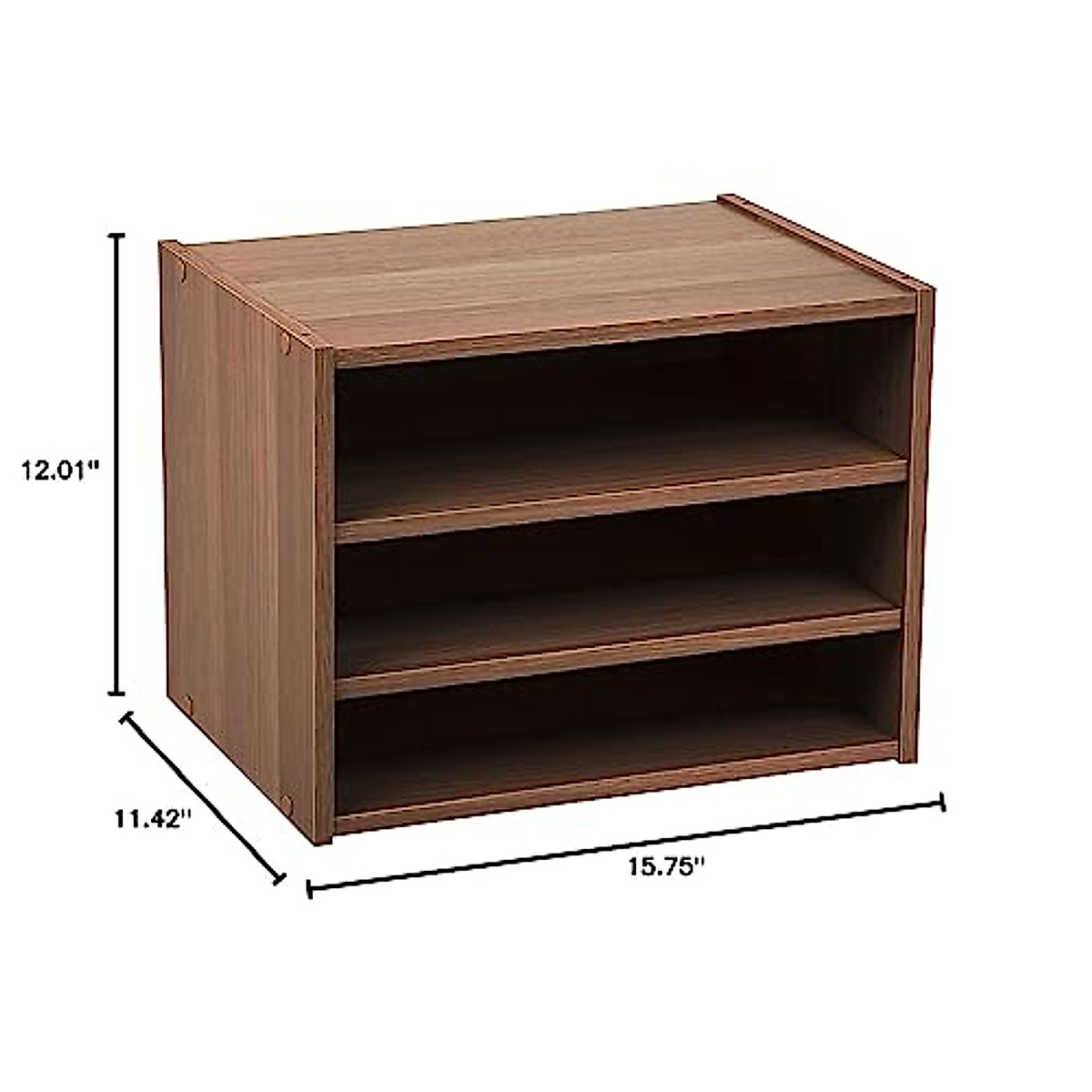 IRIS USA 3-Shelves Modular Wood Stacking Storage Box, for Office Closet and Nightstand, Easy Assembly, Customizable, Stacking Storage Boxes, Walnut