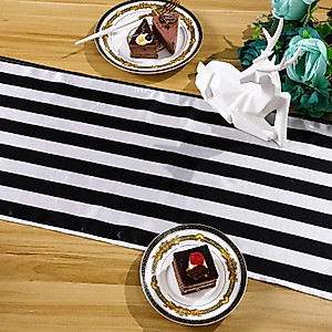 Tatuo Black and White Striped Table Runner Polyester Table Decor Elegant Classic Tablecloth Machine Washable for Christmas Indoor Outdoor Events Family Dinner Banquet(4 Pieces,12 x 72 Inch)