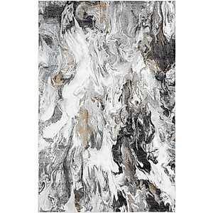 Abani Regal Collection Area Rug - Abstract Grey Black Marble Swirl Design - 8' x 10' - for Living Room, Bedroom & Office