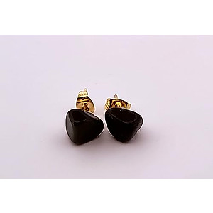 Natural Black Onyx Gold Stud Earrings