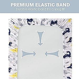 Plushii Crib Sheets for Baby Boys 4 Pack, 28"x 52" Extra Soft Microfiber Crib Sheet Set for Standard Crib & Toddler Mattress Pad, Dinosaur & Elephant & Stars & Navy Blue