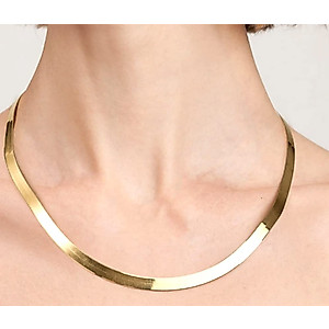 Jewelry Affairs 14k Yellow Real Solid Gold Imperial Herringbone Chain Necklace, 4.7mm, 20"