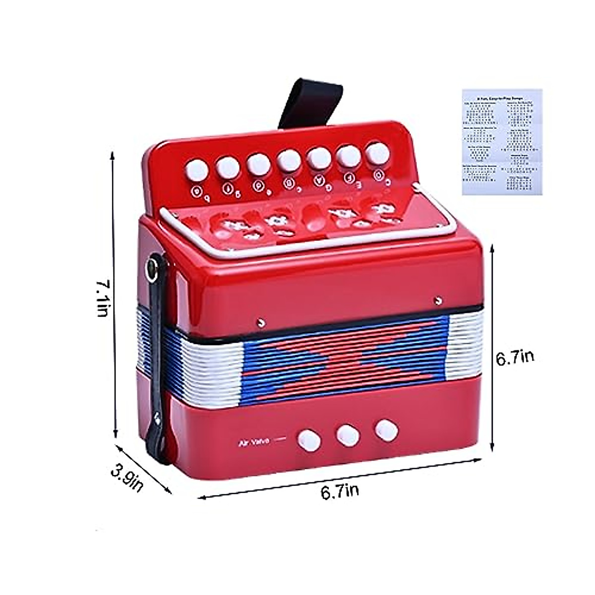 Mini Accordion 10 keys Button Kids Accordian,Musical Instrument,Accordions for Beginners (Red)
