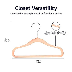 Amazon Basics Kids Velvet, Non-Slip Clothes Hangers for Infant and Toddler, 11.6 Inches (for baby clothes), Pack of 50, Blush