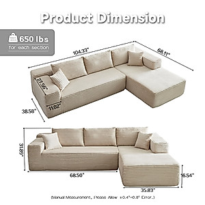 CAODOC L-Shape Sectional Sofa, Modular Sectional Living Room Sofa Set, 104 * 68" Modern Minimalist Style Couch, Upholstered Chenille Sleeper Sofa for Living Room, Salon, 2 PC Free Combination