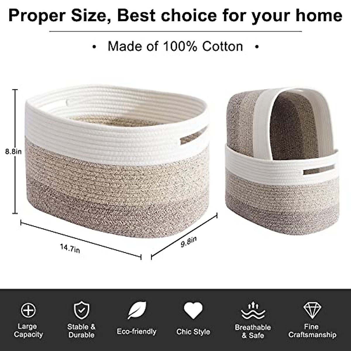 OIAHOMY Storage Basket, Woven Baskets for Storage, Cotton Rope Basket for toys,Towel Baskets for Bathroom - Pack of 3, Gradient Yellow