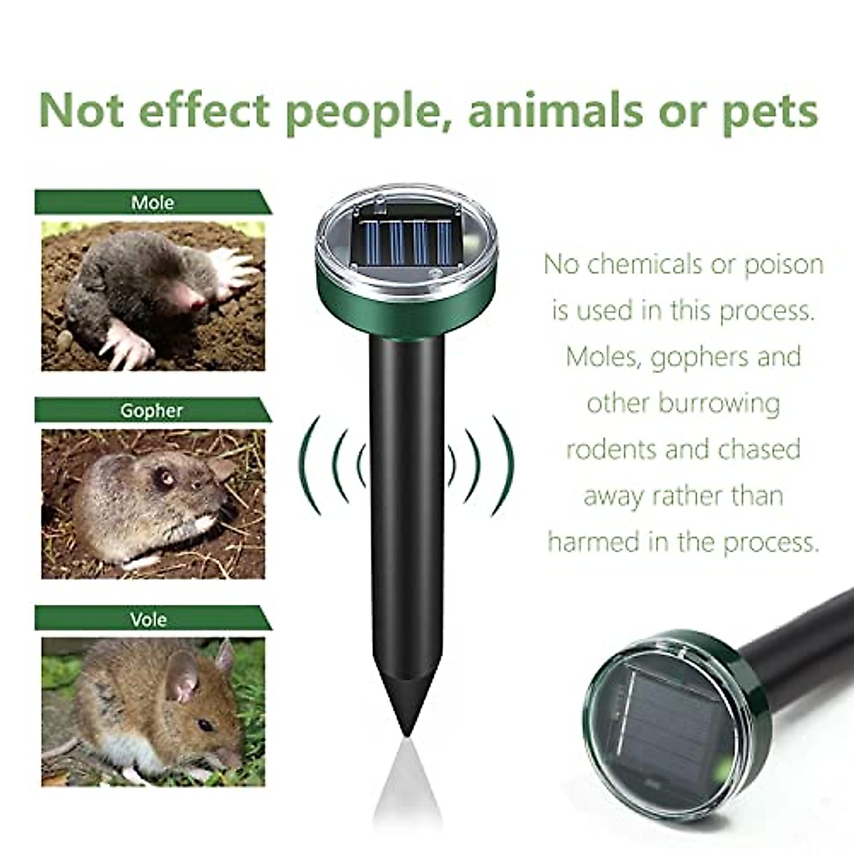 Mole Repellent Stake Repellent Solar Repellent 4 Pack,Outdoor Ultrasonic Gopher Repeller Deterrent Waterproof,Groundhog Repellent Spikes Drive Away,Rodent Vole Chaser for Lawn Gardens and Yards