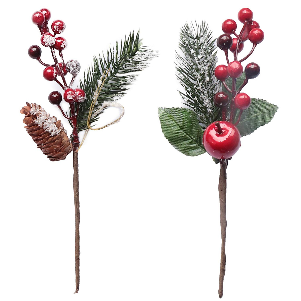 14PCS Artificial Berry Picks, Christmas Pine Picks with Red & White Berries Pine Cones for Christmas Decorations DIY Crafts Gift Wrapping Flower Arrangements Wreaths Holiday Floral Snowy Picks (14)