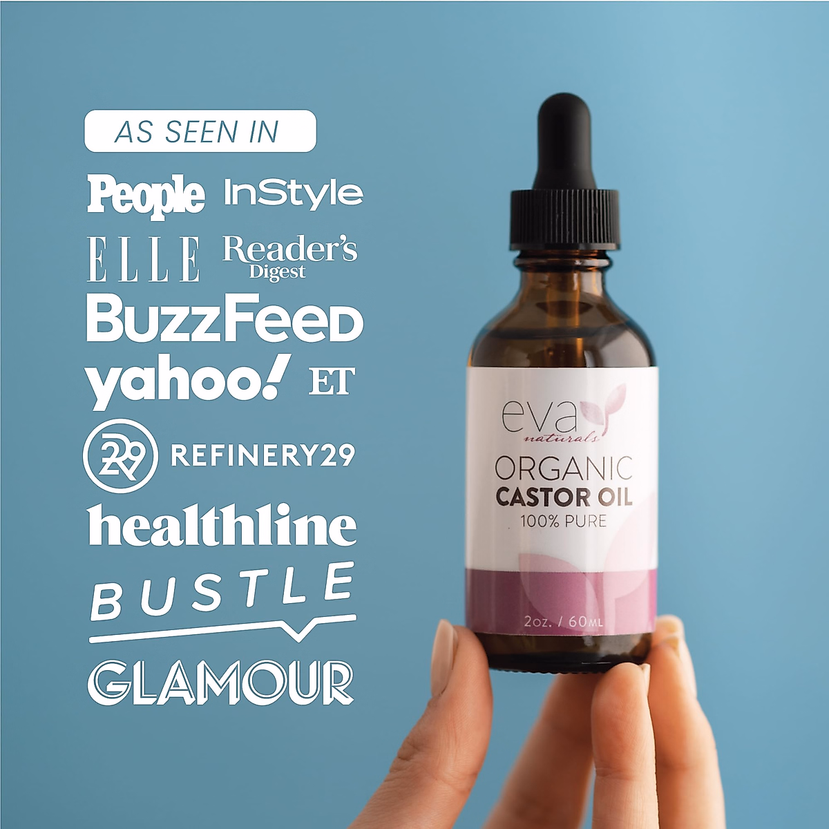 Eva Naturals Organic Castor Oil (2oz) - Promotes Hair, Eyebrow and Lash Growth - Diminishes Wrinkles and Signs of Aging - Organic Castor Oil for Hair Growth Eyelashes - Hair Growth Oil 100% Pure