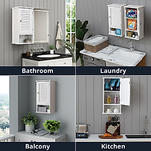 FRALIMK Bathroom Wall Cabinet, Single Door Over The Toilet Storage, Adjustable Shelves, Louver Door, Space Saver, Wall Mounted Organizer, 13 * 25 inches