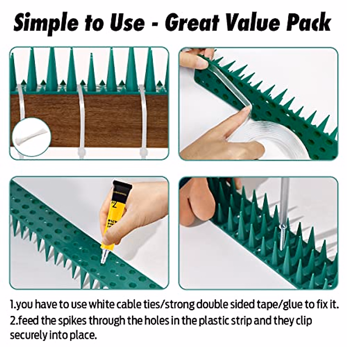 edola Bird Spikes for Outside 20 Pack, Squirrel Cat Dog Pigeon Deterrent, Plastic Animal Defender Spikes for Fence, Keep Cats Birds Away