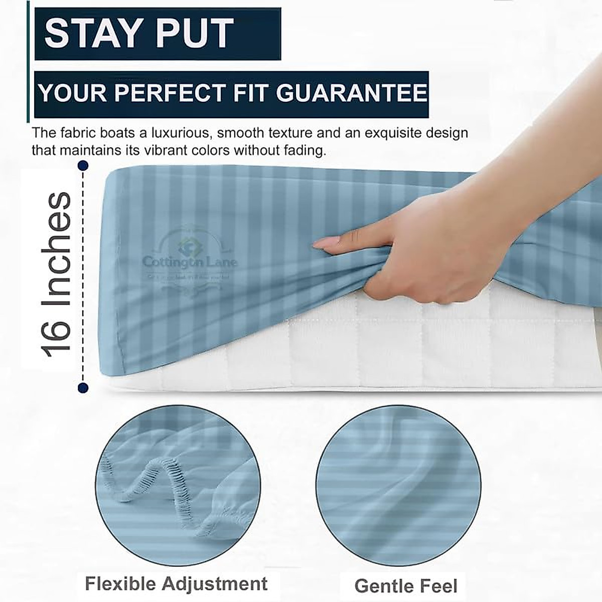 5 Piece Split California King Sheets Sets for Adjustable beds- 400 TC 100% Cotton(Light Blue Stripe)