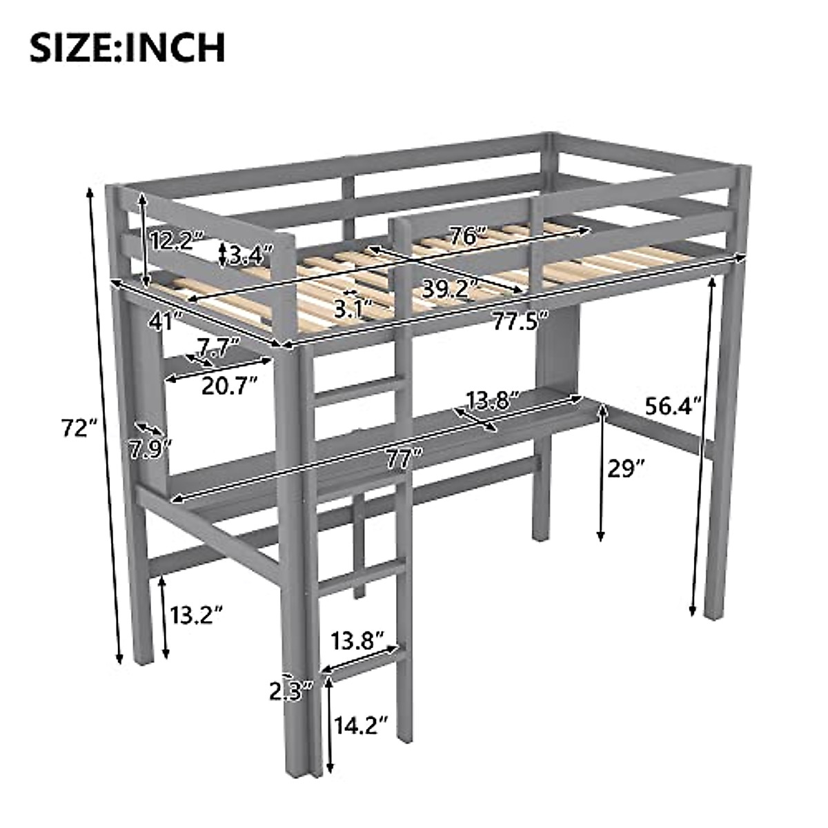 DEYOBED Twin Size Wooden Loft Bed Frame with Desk and Shelves - Create an Efficient and Stylish Workspace for Kids, Teens, and Adults