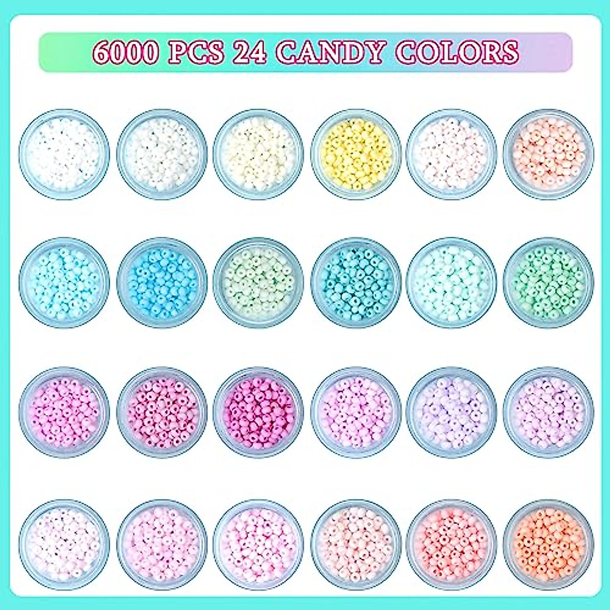 Gacuyi 6000 pcs Pastel Glass Seed Beads, Macaron 3MM Samll Craft Bead Pony Beads with Letter Alphabet Beads,Elastic String for DIY Bracelet Necklace Jewelry Making Supplies