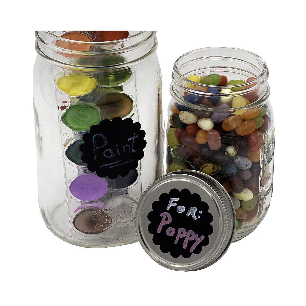 48 Chalkboard Label Stickers by Mason Jar Lifestyle - Reusable Black Vinyl Stickers for Jars and Lids (Oval)