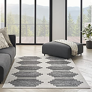 Nourison Modern Passion Geometric Ivory/Grey 5' x 7' Area -Rug, Easy -Cleaning, Non Shedding, Bed Room, Living Room, Dining Room, Kitchen (5x7)