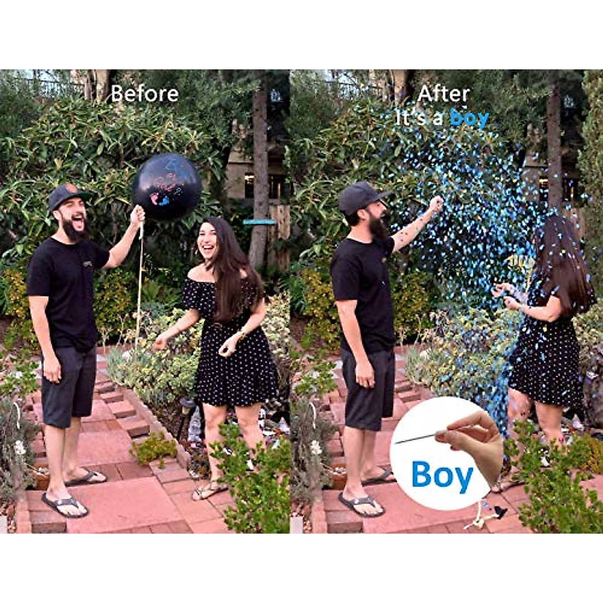 Jumbo Gender Reveal Confetti Balloons 2pcs 36" Black Boy or Girl Balloon Come with Blue Pink Confetti for Baby Gender Reveal Party Idea