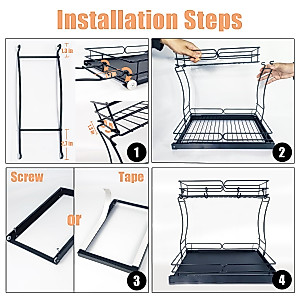 Pull Out Cabinet Organizer 2 Tier Under Sink Slide Out Kitchen Cabinet Storage Shelf Metal Sliding Storage Basket Drawer for Kitchen Bathroom Pantry Cabinet, Request at Least 11 inch Cabinet Opening