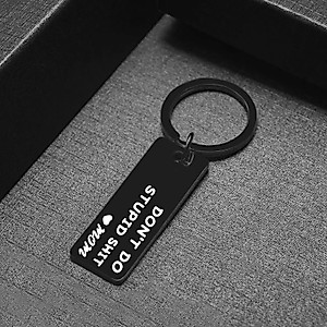 Ortarco Dont Do Stupid Keychain Love Mom, Personalized Stainless Steel Key Chain Gifts for Kids (B01, Black)