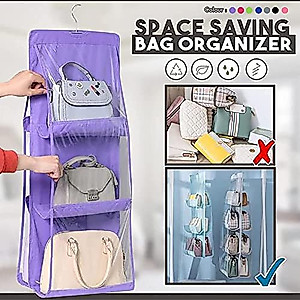 Double-Sided Six-Layer Hanging Storage Bag, High Capacity Transparent Collapsible 6 Pockets, Hanging Closet Storage Bag, Hanging Purse Handbag Organizer (Black)