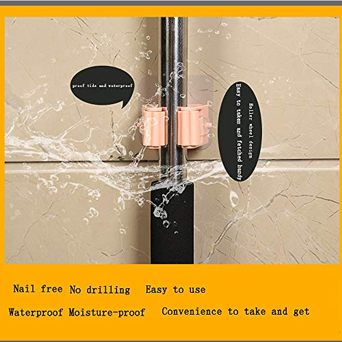 8 Packs Broom Mop Holder,Self-Adhesive No Drilling Super No-Slip Broom Gripper Clip Adjustable Reusable,Wall-Mounted Storage Racks for Storage Organization in Homes, Kitchens & Wardrobes