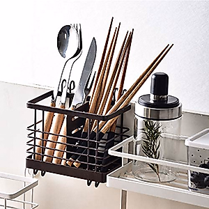 ZSQAI Hanging Spoon Chopsticks Fork Iron Storage Basket Kitchen Rack Cutlery Holder Cutlery Stand Countertop Shelf Rack Holder (Color : White)