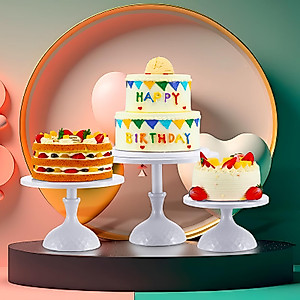 Hicarer 3pcs Cake Stand Set Metal Dessert Table Display Tiered Cupcake Holder of Disc Diameter 8" 10" 12", Grid Mesh Design Tall Base Candlestick Display for Wedding Baby Shower Birthday Party (White)