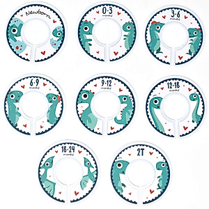 HarperLynn Baby Closet Dividers - Set of 8 Dinosaur Nursery Clothes Organizers - Size Newborn Infant to 2T. Great Gifts Accessories for First Time Parents of Boy or Girl. Fits 1.25 Inch Rod.