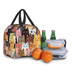 Flinbooke Cute Cat Lunch Box for Kids Teen Girls Boys Aesthetic Reusable Insulated Cooler Kawaii Lunch Bag Women for School Office Outdoor