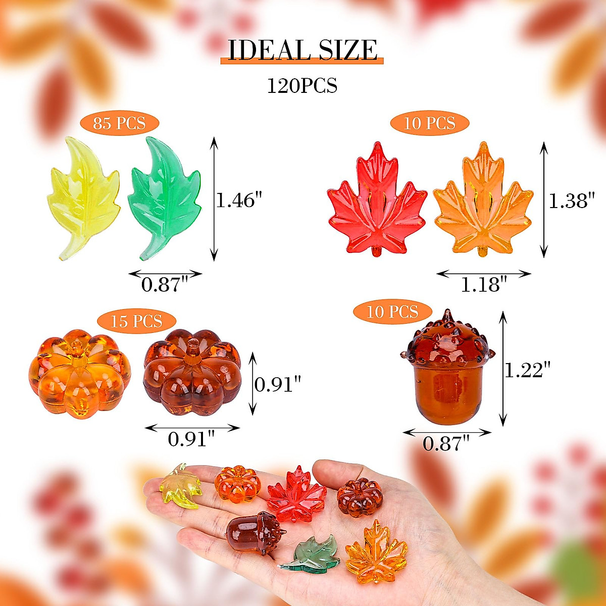 DomeStar 120PCS Thanksgiving Acrylic Pumpkin Fall Decorations, Vase Filler Gems Acrylic Leaves Acorns Maple Leaves for Home Decoration