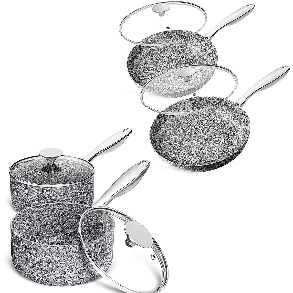 MICHELANGELO Saucepan Set with Lid, Nonstick 1Qt & 2Qt Nonstick Sauce Pan Set with Lid, Small Pot with Lid, Nonstick Granite Saucepan Set & Frying Pan Set with Lid 8"+10