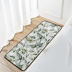 Green Leaves Tropical Plants Kitchen Rugs Floor Mat Anti Fatigue Kitchen Mats Non Skid Washable Bath Rug Runner Doormats Carpet Sink Mat Home Decor 39 X 20 inch