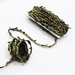 Mawinlak 66Ft Leaf Jute Twine 5mm Burlap Ribbon Artificial Vines with Burlap String Jungle Leaf Decorative Greenery for Gift Wrapping DIY Crafts Wedding Home Garden Party(Green & Yellow, 66)