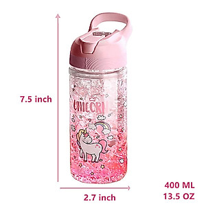 OOTD Unicorn Water Bottle for Girls, Cute Girl's Bottles for School, Unicorn Water Bottle with Straw and Safety lock, 400ML/13.5oz Kids Water-Bottles for School's Kids Girlss, Pink