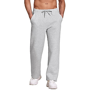 Deyeek Mens Grey Sweat Pants Thick Open Bottom Sweatpants for Men Baggy Straight Leg Joggers Winter Fleece Pants with Pockets