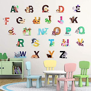 OOTSR 26 Alphabet Wall Decals, Removable Wall Decals Stickers Decor, Colourful Animal Alphabet ABC Wall Stickers for Nursery Bedroom Living Room décor